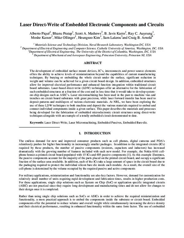(PDF) Laser direct-write of embedded electronic components and circuits