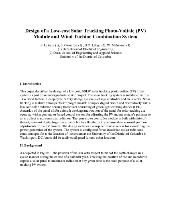 (PDF) Design Of A Low Cost Solar Tracking Photo Voltaic (Pv) Module And Wind Turbine Combination ...