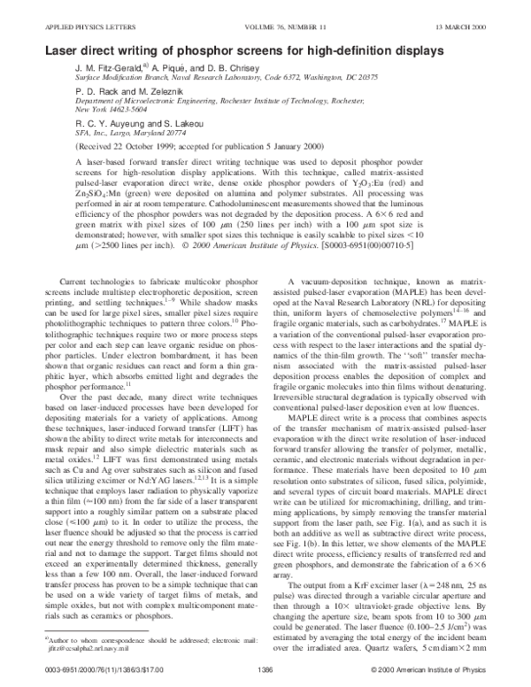 (PDF) Laser direct writing of phosphor screens for high-definition displays