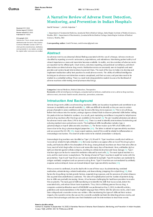 (PDF) A Narrative Review of Adverse Event Detection, Monitoring, and ...