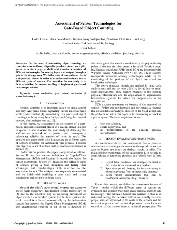 (PDF) Assessment of Sensor Technologies for Gate-Based Object Counting
