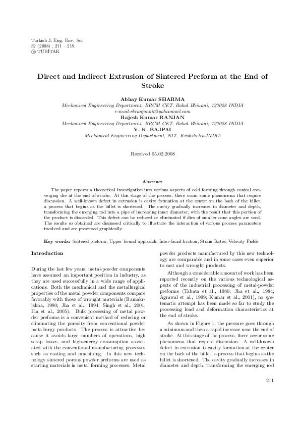(PDF) Direct and Indirect Extrusion of Sintered Preform at the End of ...