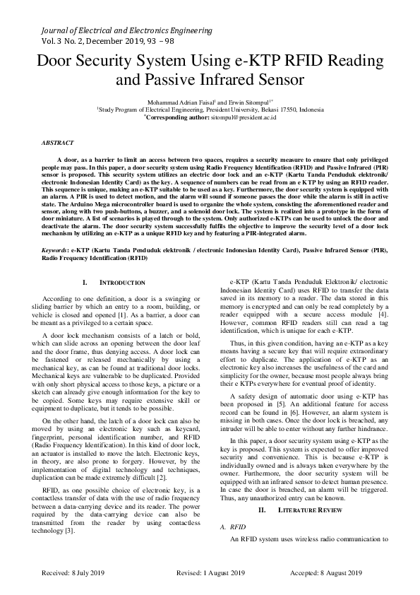 (PDF) Door Security System Using e-KTP RFID Reading and Passive ...
