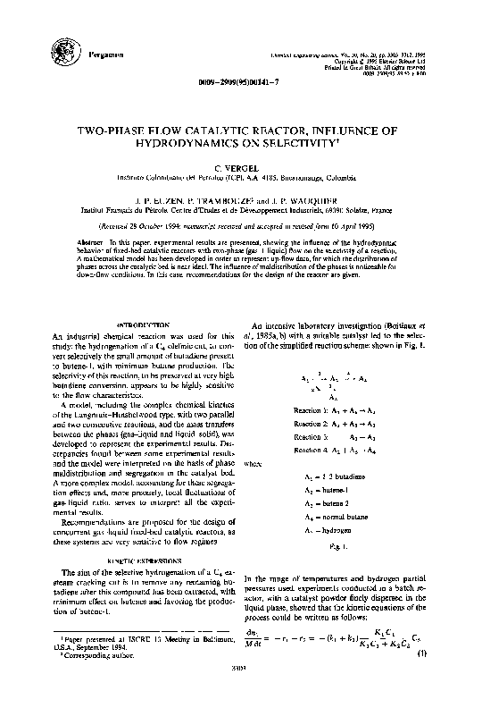 (PDF) Two-phase flow catalytic reactor, influence of hydrodynamics on ...