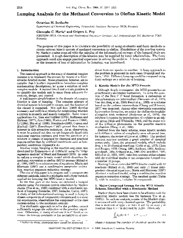 (PDF) Lumping analysis for the methanol conversion to olefins kinetic model