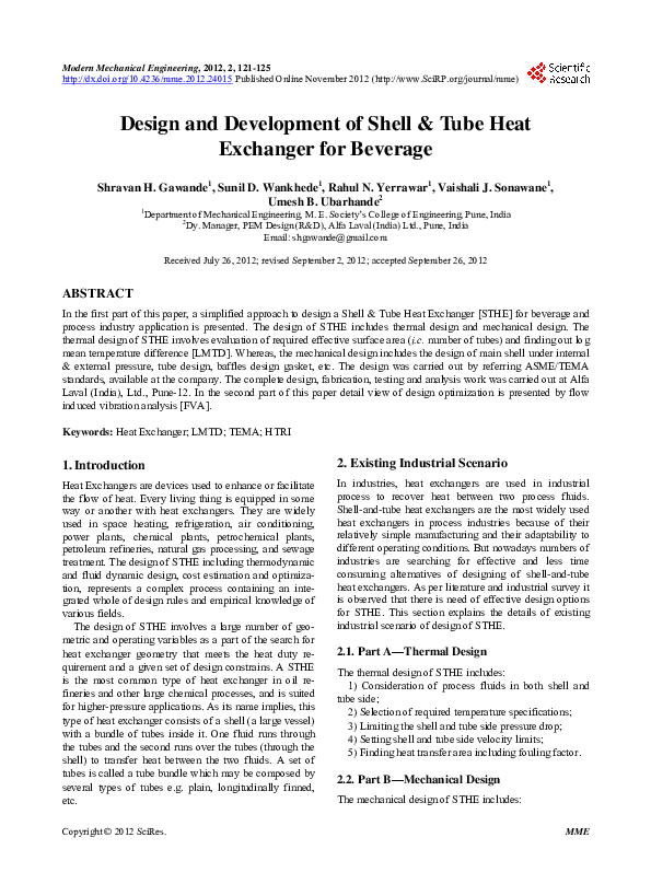 (PDF) Design and Development of Shell & Tube Heat Exchanger for Beverage