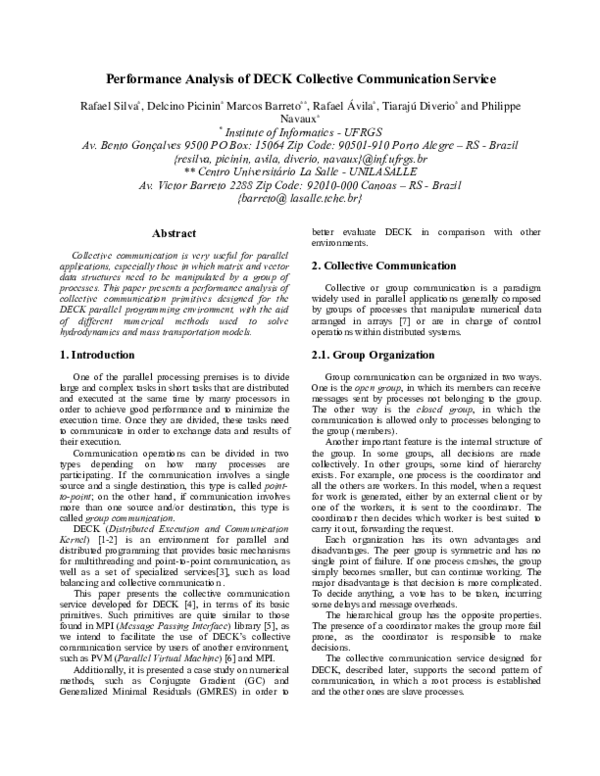 (PDF) Performance analysis of DECK collective communication service