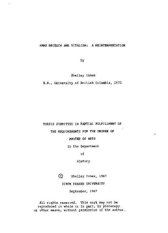 (PDF) Hans Driesch and vitalism : a reinterpretation