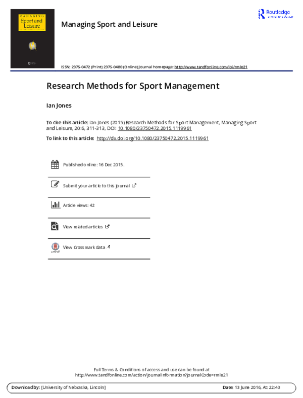 (PDF) Research Methods for Sport Management