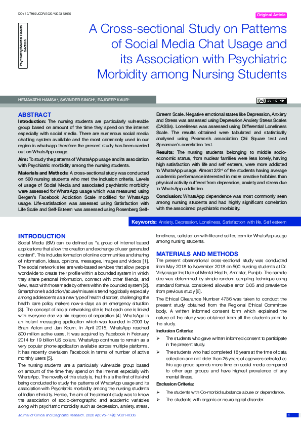 (PDF) A Cross-sectional Study on Patterns of Social Media Chat Usage ...