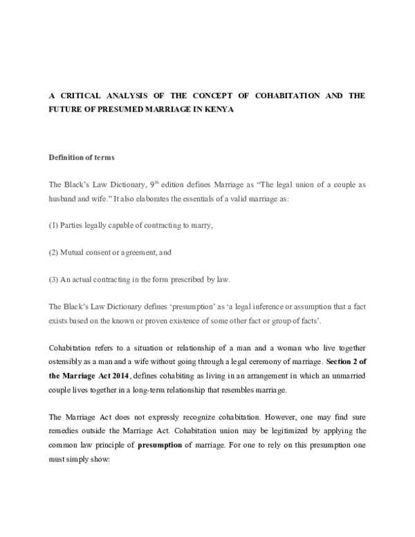 (DOC) A CRITICAL ANALYSIS OF THE CONCEPT OF COHABITATION AND THE FUTURE ...