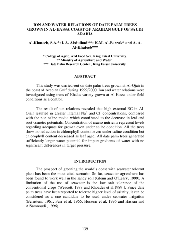 (PDF) Ion and Water Relations of Date Palm Trees Grown in Al-Hassa ...