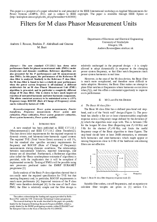 (PDF) Filters for M class Phasor Measurement Units