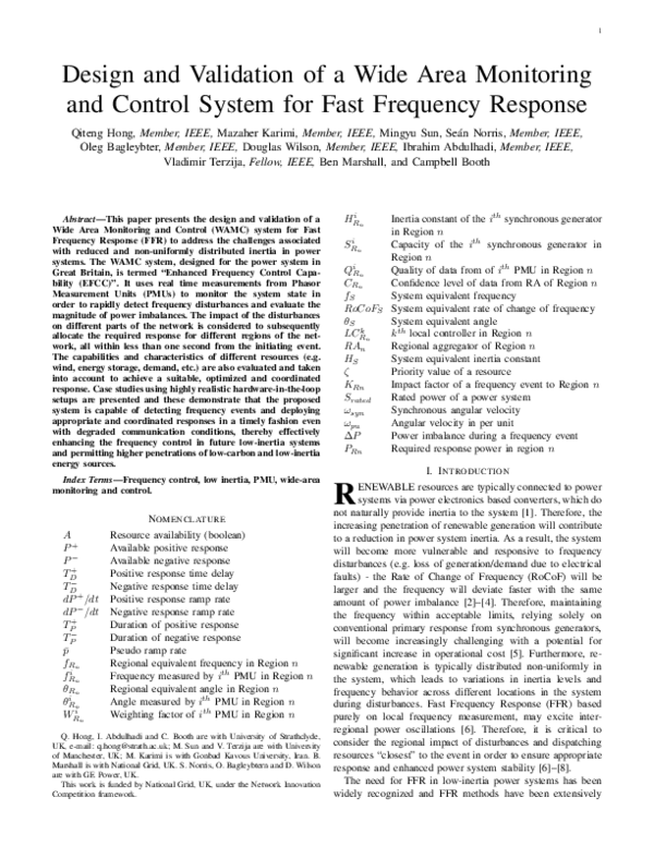 (PDF) Design and Validation of a Wide Area Monitoring and Control System for Fast Frequency Response