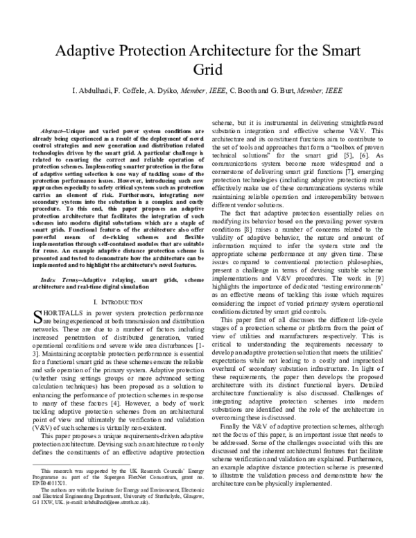 (PDF) Adaptive protection architecture for the smart grid