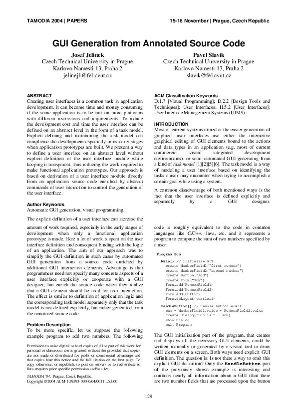 Pdf Gui Generation From Annotated Source Code Pavel Slavík