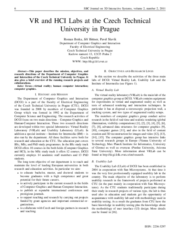 (PDF) VR and HCI Labs at the Czech Technical University in Prague