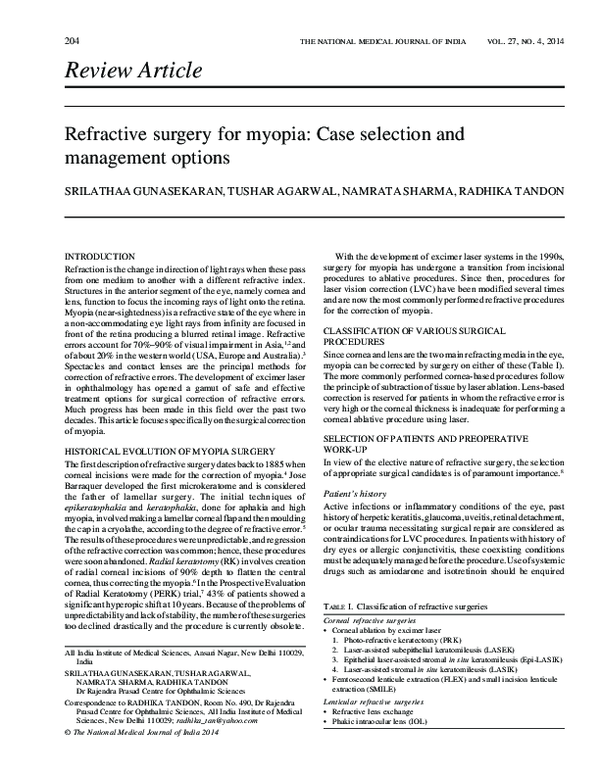 (PDF) Refractive surgery for myopia: Case selection and management options | Srilathaa ...