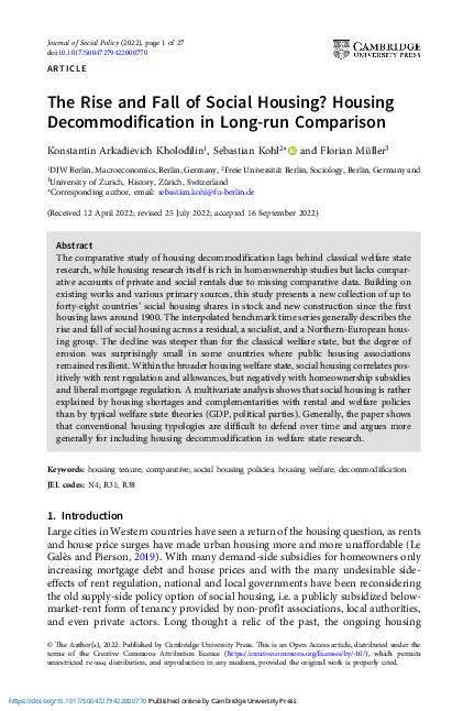 (PDF) The Rise and Fall of Social Housing? Housing Decommodification in ...