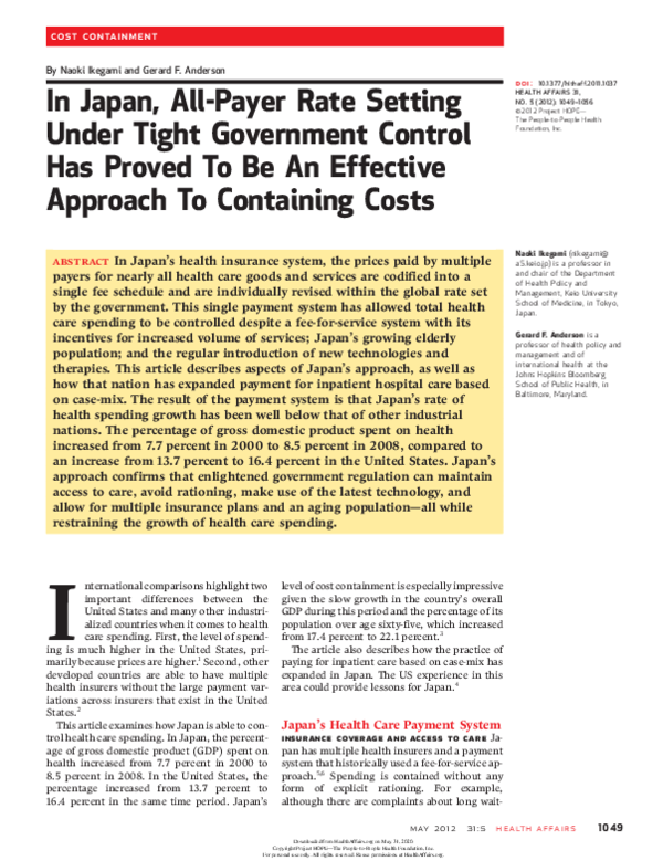 (PDF) In Japan, All-Payer Rate Setting Under Tight Government Control ...