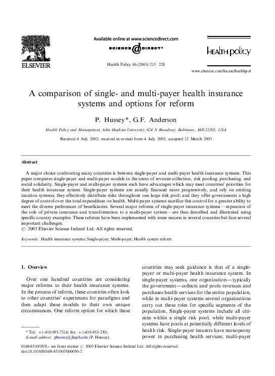 (PDF) A comparison of single- and multi-payer health insurance systems ...