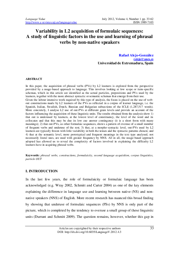 (PDF) Variability in L2 acquisition of formulaic sequences: A study of linguistic factors in the ...