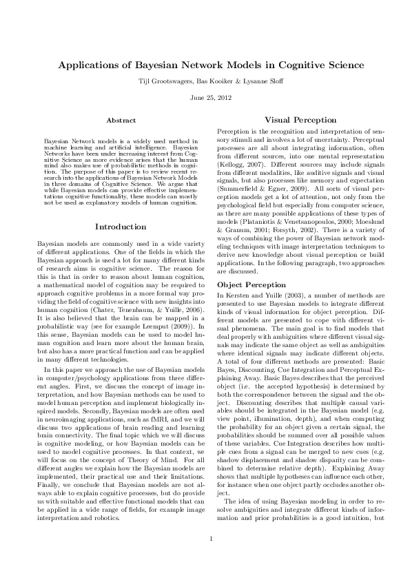 Applications Of Bayesian Network Models In Cognitive Science 6194