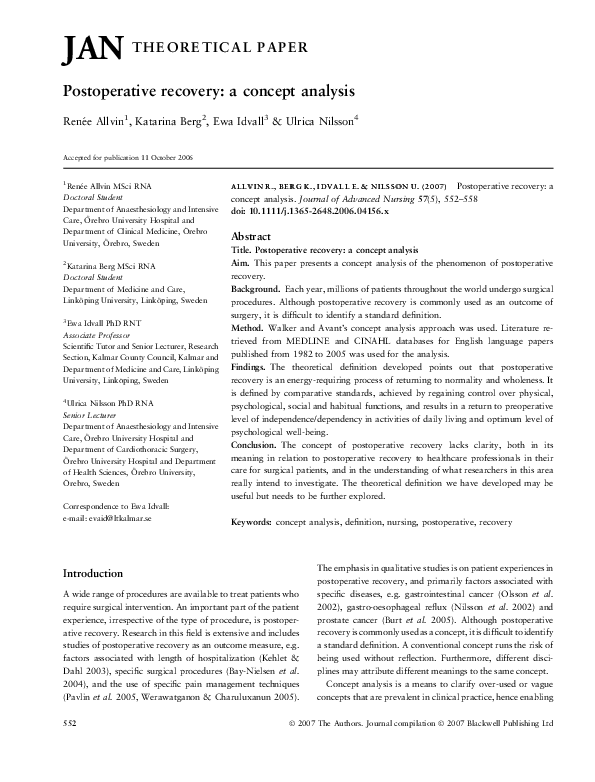 (PDF) Postoperative recovery: a concept analysis