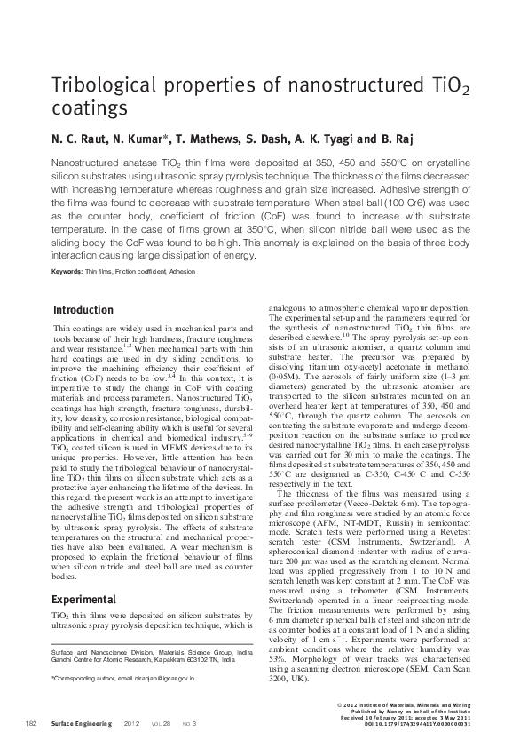 (PDF) Tribological properties of nanostructured TiO 2 coatings