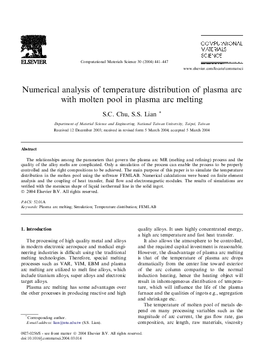 (PDF) Numerical analysis of temperature distribution of plasma arc with molten pool in plasma ...