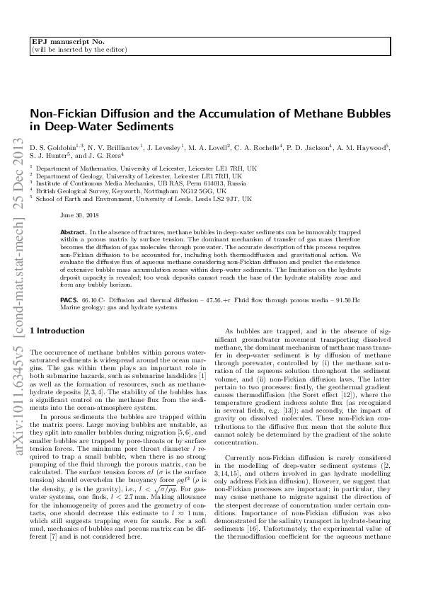 (PDF) Non-Fickian diffusion and the accumulation of methane bubbles in ...