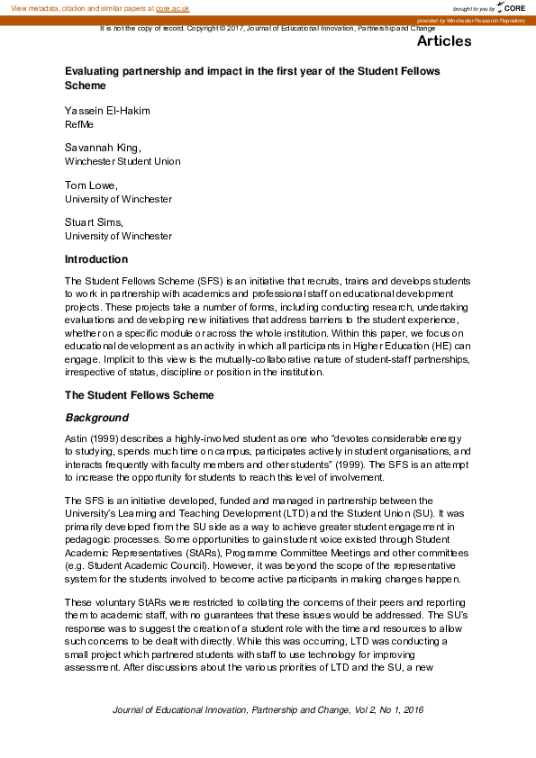 (PDF) Evaluating partnership and impact in the first year of the ...