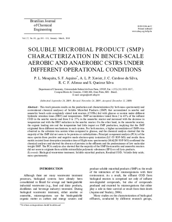 (PDF) Soluble microbial product (SMP) characterization in bench-scale ...