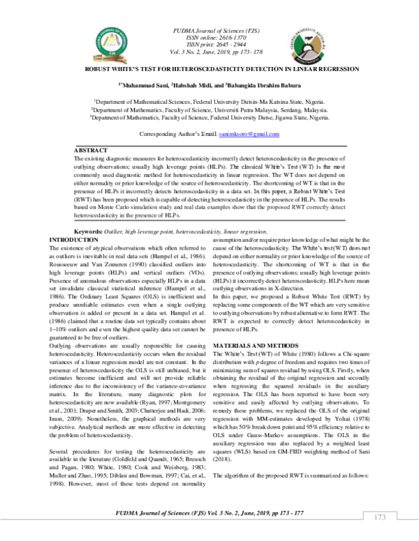 (PDF) Robust White’s Test for Heteroscedasticity Detection in Linear ...