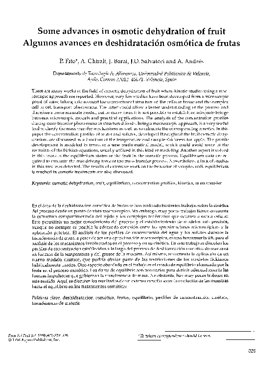 (PDF) Some advances in osmotic dehydration of fruit/Algunos avances en deshidratacion osmotica ...