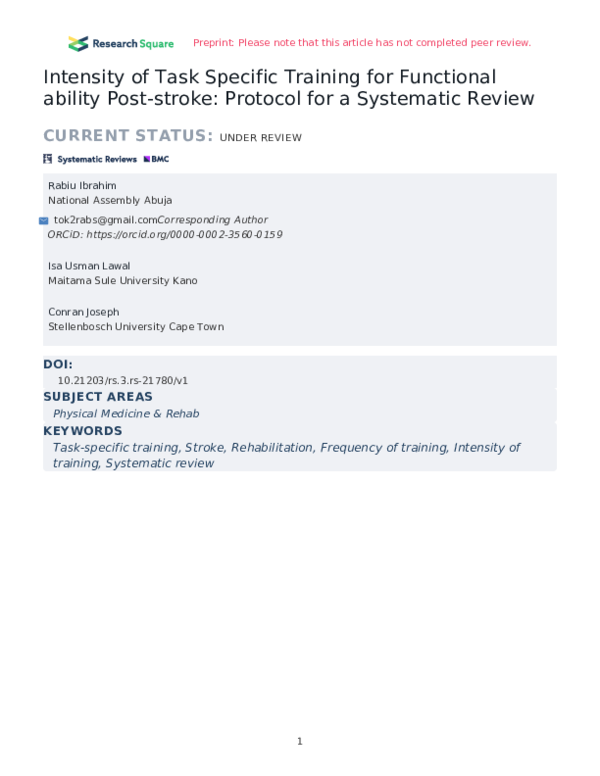 (PDF) Intensity of Task Specific Training for Functional ability Post ...