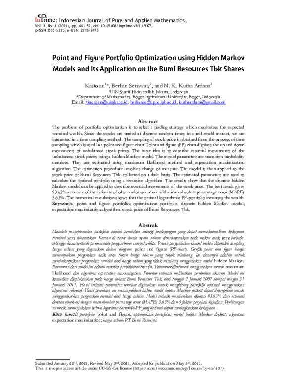 (PDF) Point and Figure Portfolio Optimization using Hidden Markov Models and Its Application on ...