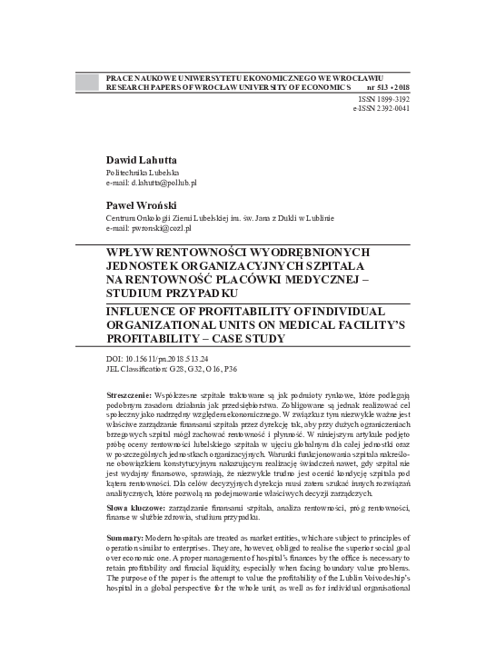 (PDF) Influence of Profitability of Individual Organizational Units on ...