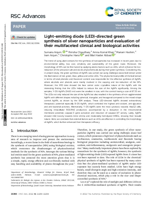 (PDF) Light-emitting diode (LED)-directed green synthesis of silver ...
