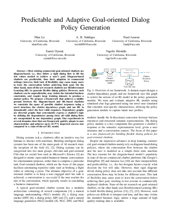(PDF) Predictable and Adaptive Goal-oriented Dialog Policy Generation | Nhat Le - Academia.edu