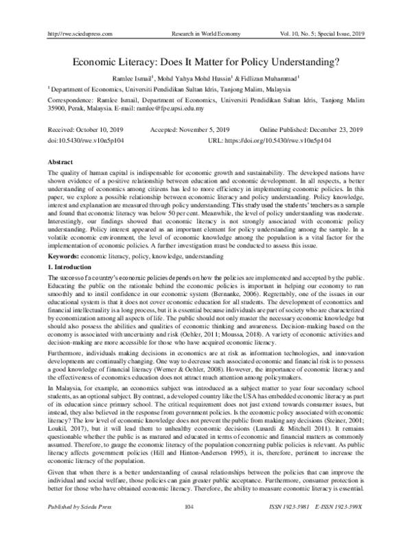 (PDF) Economic Literacy: Does It Matter for Policy Understanding?