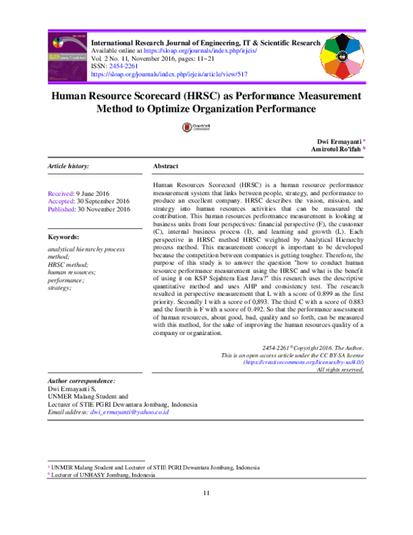 (PDF) Human Resource Scorecard (HRSC) as Performance Measurement Method ...