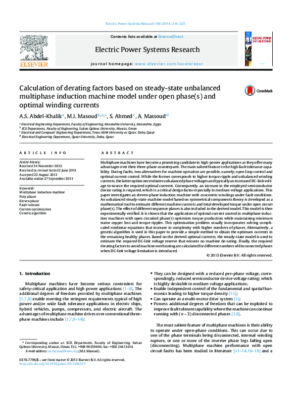 Pdf Calculation Of Derating Factors Based On Steady State Unbalanced Multiphase Induction