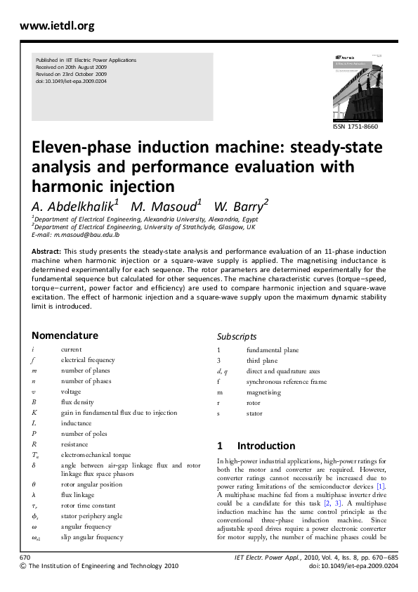 Pdf Eleven Phase Induction Machine Steady State Analysis And Performance Evaluation With