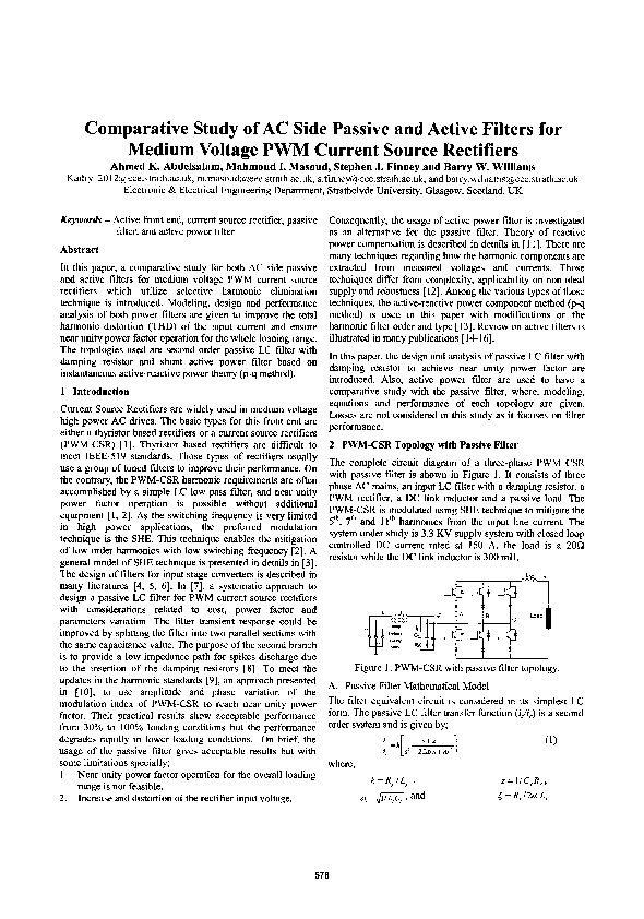 (PDF) Comparative study of AC side passive and active filters for ...
