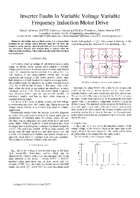 (PDF) Inverter Faults In Variable Voltage Variable Frequency Induction Motor Drive