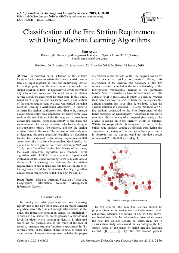 (PDF) Classification of the Fire Station Requirement with Using Machine Learning Algorithms