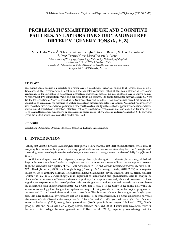 (PDF) PROBLEMATIC SMARTPHONE USE AND COGNITIVE FAILURES. AN EXPLORATIVE ...