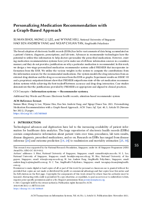 Pdf Personalizing Medication Recommendation With A Graph Based Approach
