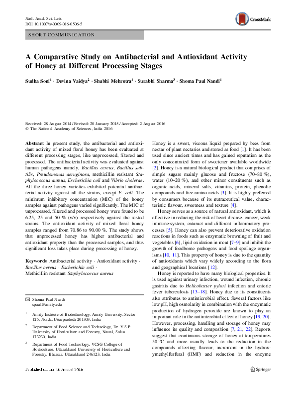 (PDF) A Comparative Study on Antibacterial and Antioxidant Activity of Honey at Different ...